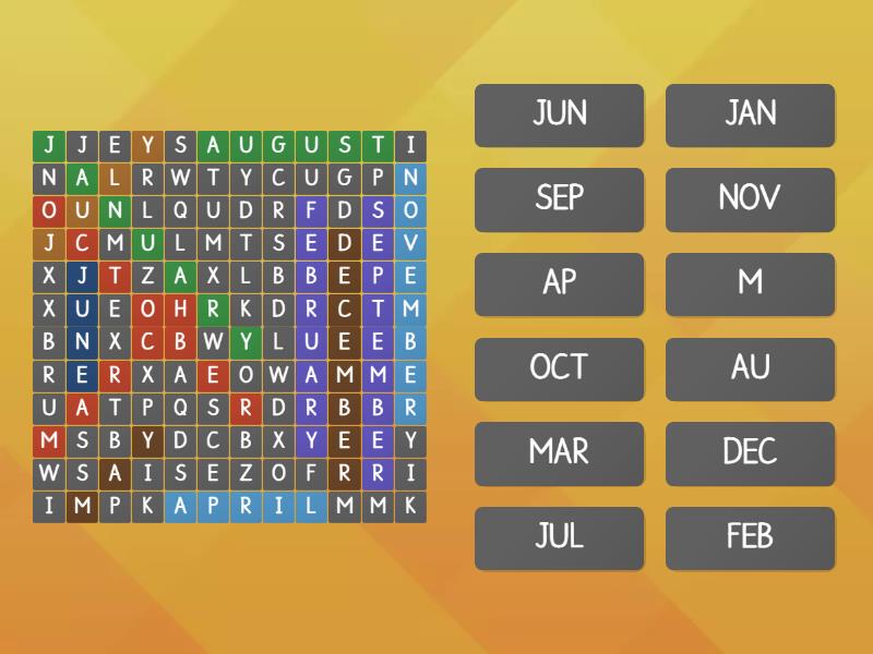 Months of the year - Sopa de letras