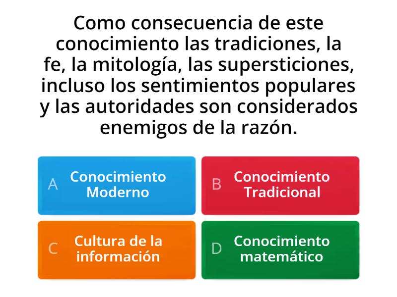 Conocimiento tradicional y moderno - Cultura de la información - Quiz