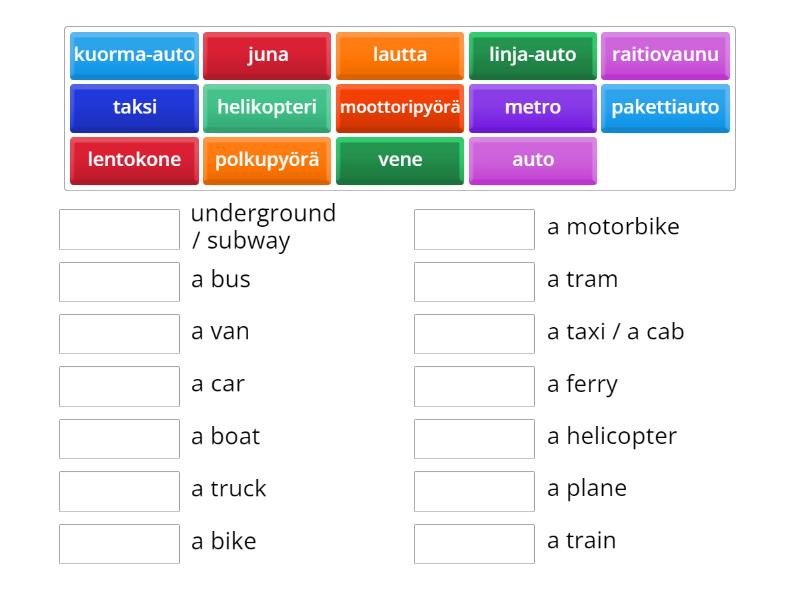 Vehicles - yhdistä parit - Match up