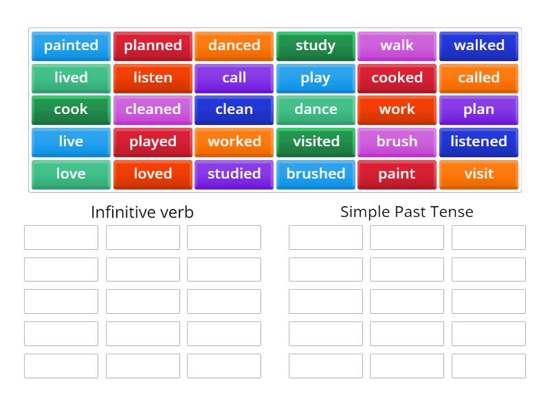 Verb Tense Sorting Activity --regular verbs - Group sort