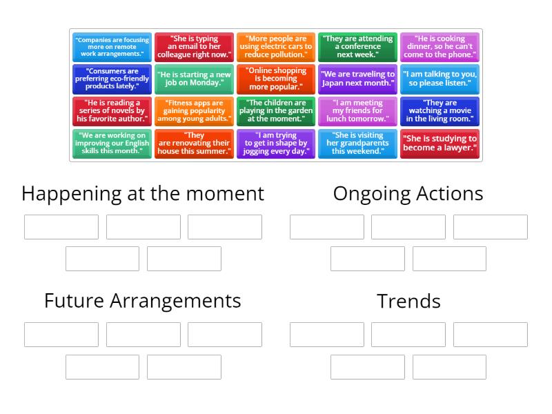 present continuous - different forms B1 - Group sort
