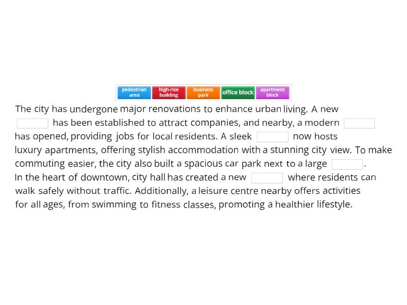 Urban features review - Complete the sentence