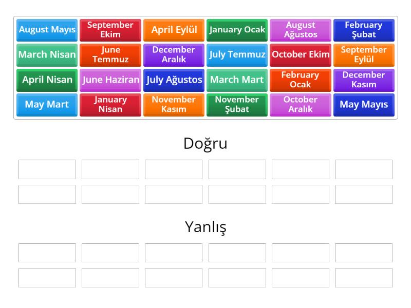 ingilizce aylar - Group sort