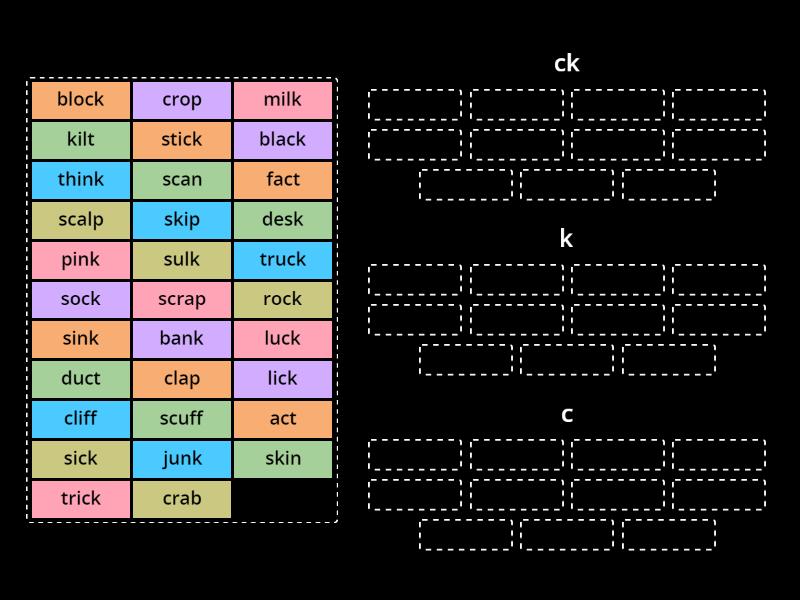 c, k, ck Word Sort - Group sort
