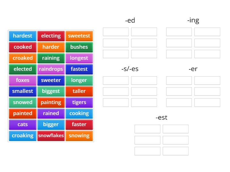 Suffixes -ed, -ing, -s, -es, -er, -est - Group sort