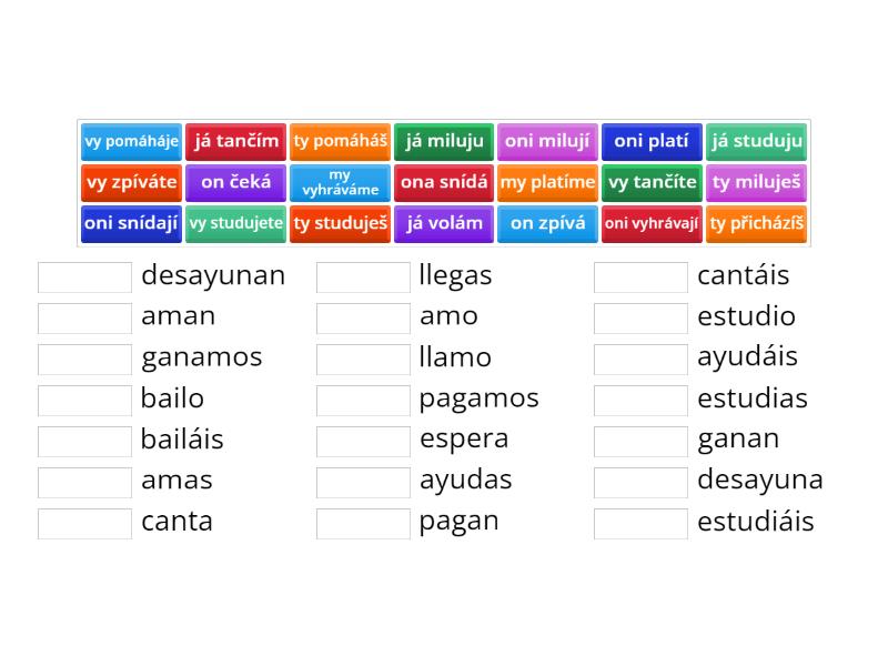 -AR slovesa + osoby - Match up