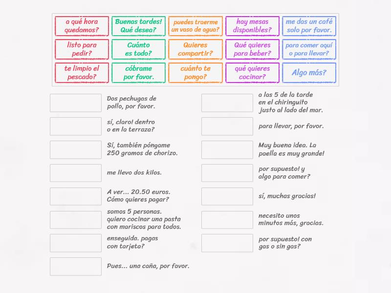 La comida + el restaurante - Match up