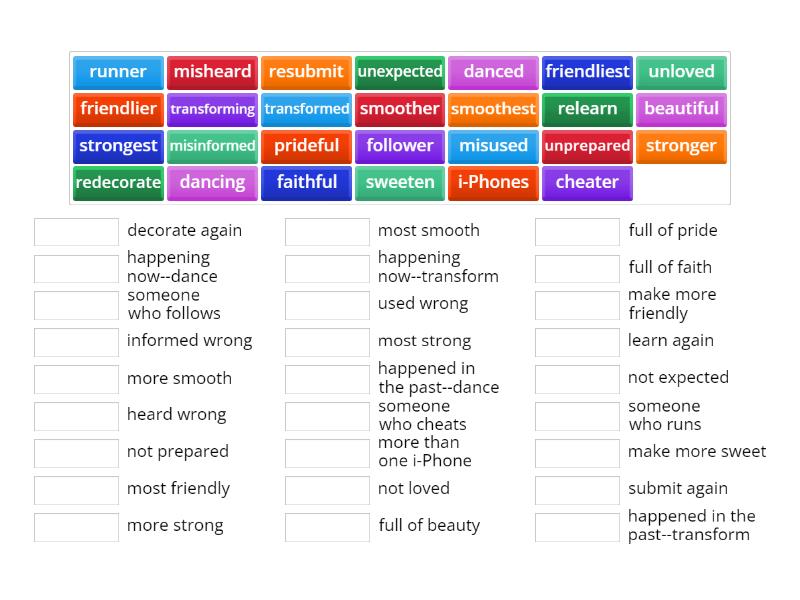 V4 all suffixes/prefixes - Match up