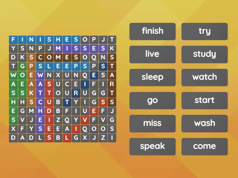 Present simple - third person spellings - Wordsearch