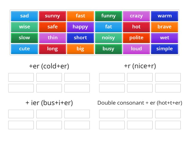Comparative adjectives form - Group sort