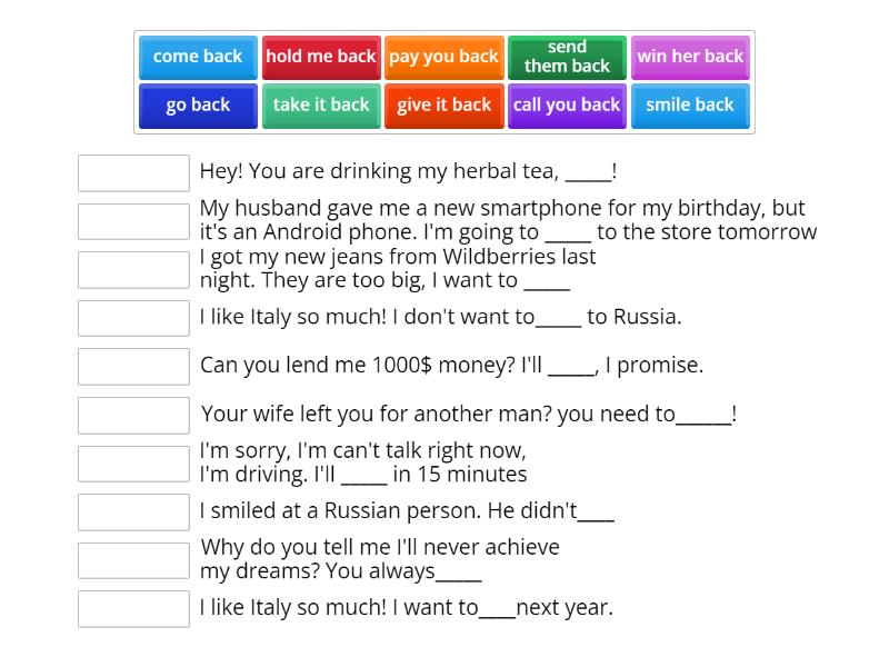 Pre-int 6B verb+back - Match up