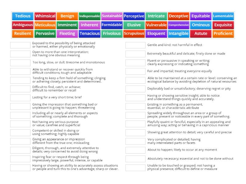 30 universal C1 adjectives - Match up