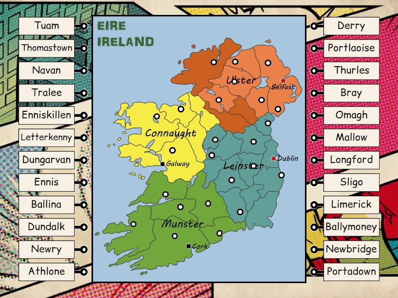 Irish towns map - Labelled diagram