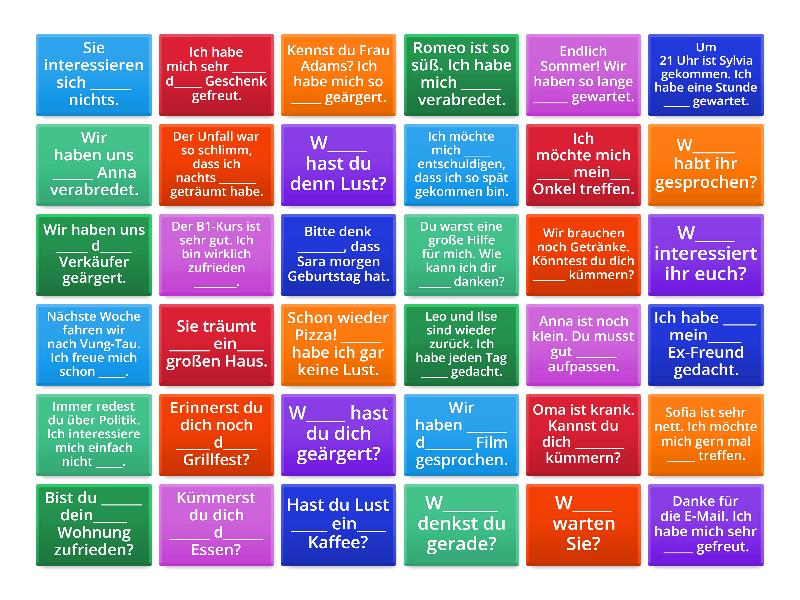 Pronominaladverbien Verben mit präpositionalem Kasus - Flip tiles