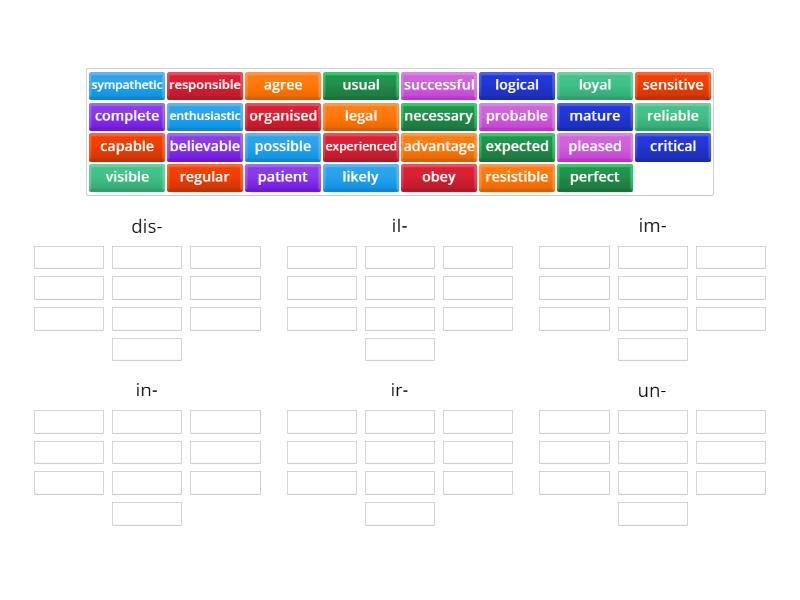 Spotlight 10 Module 4c Negative prefixes - Group sort