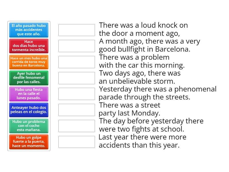 Hubo- Preterite practice- by Simple Spanish Tips - Match up
