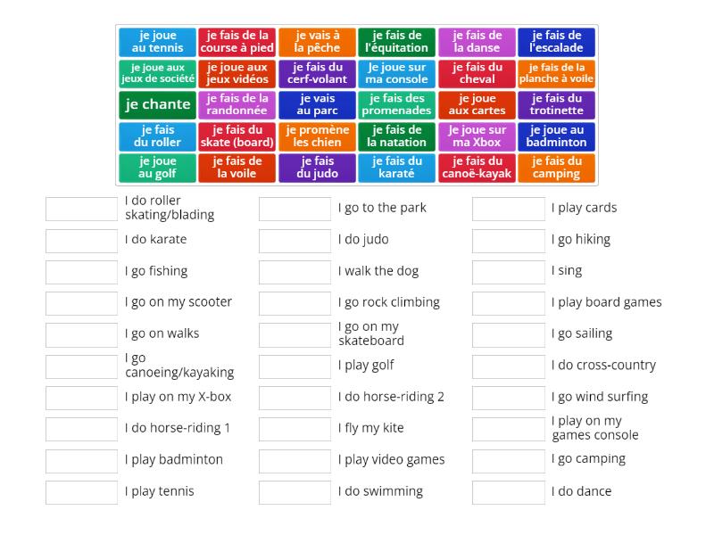 French hobbies and activities 1 - Match up