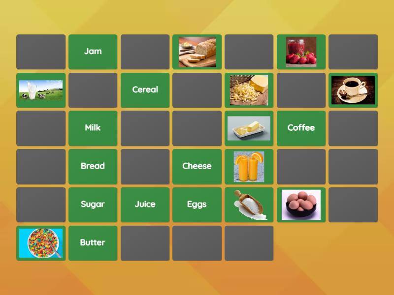 Food vocabulary review - Matching pairs