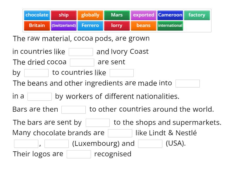 Why is chocolate a good example of GLOBALISATION? - Complete the sentence
