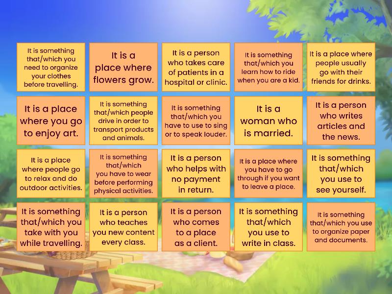 Relative Clause Bingo 2 - Flip tiles