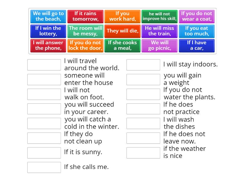 Wordwall. grammar topic: first conditional. - Match up