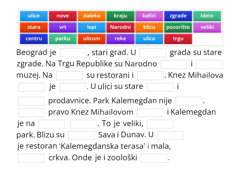 Beograd tekst - Complete the sentence