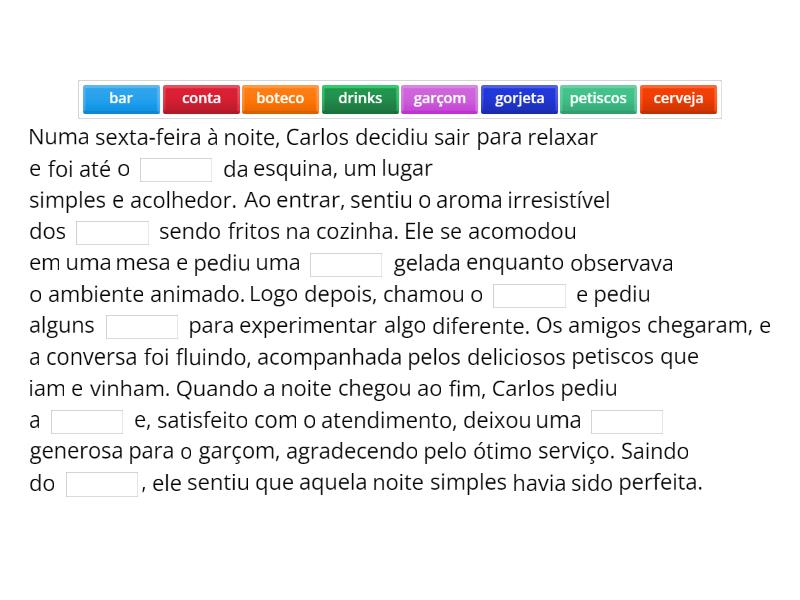 Vocabulário de Bar - Complete the sentence