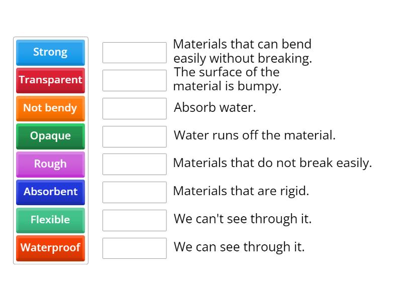 Properties of materials vocabulary - Match up
