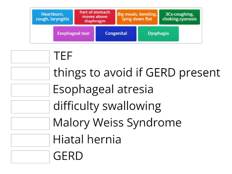 Esophageal disorders matching game - Match up