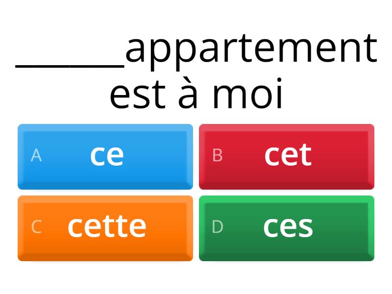 LES ADJECTIFS DéMONSTRATIFS, CE, CET, CETTE, CES - Quiz