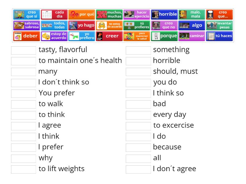 SPAN 1- Chapter 3B Para mantener la salud - Match up