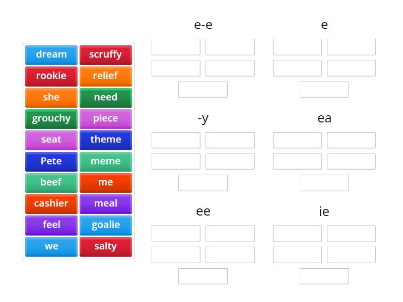 Terrence long e word sort (e-e, e, -y, ea, ee, ie) - Group sort