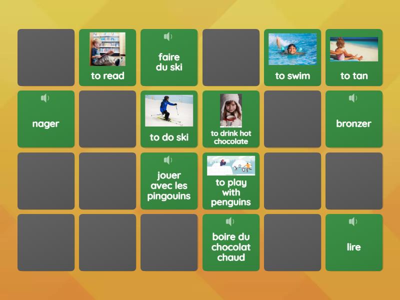 Les activités en vacances - Matching pairs