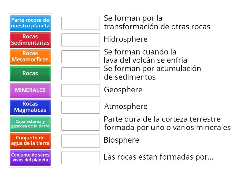 Rocas y minerales 2 - Une las parejas