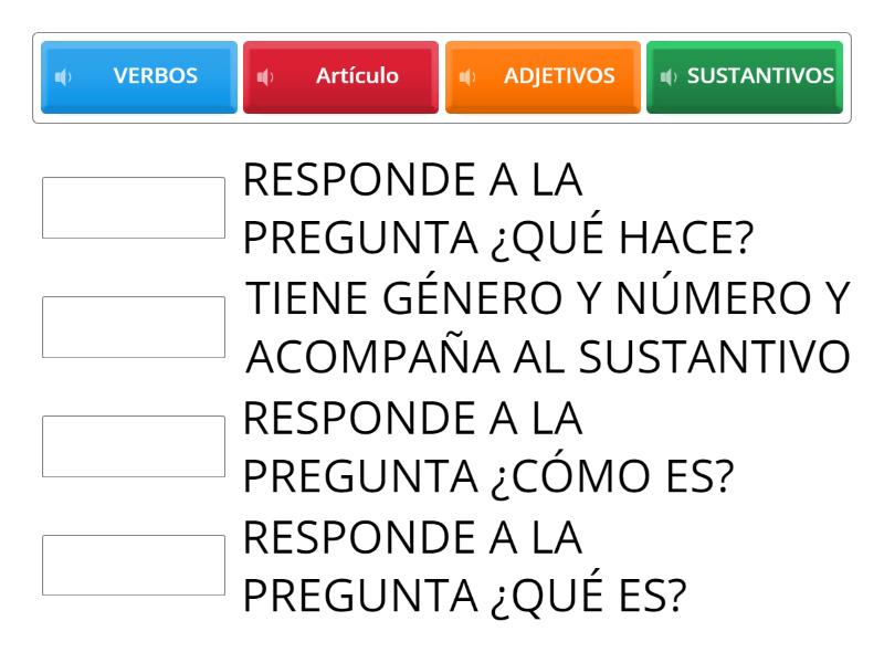 CLASIFICACIÓN DE PALABRAS ADJETIVOS, SUSTANTIVOS Y VERBOS - Une las parejas