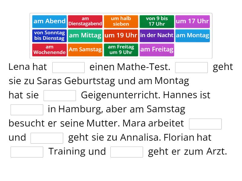 Termine. Wann machen sie diese Aktivitäten? - Missing word