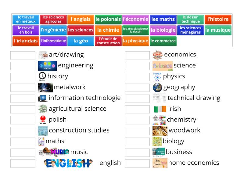 School subjects / les matieres scolaires - Match up