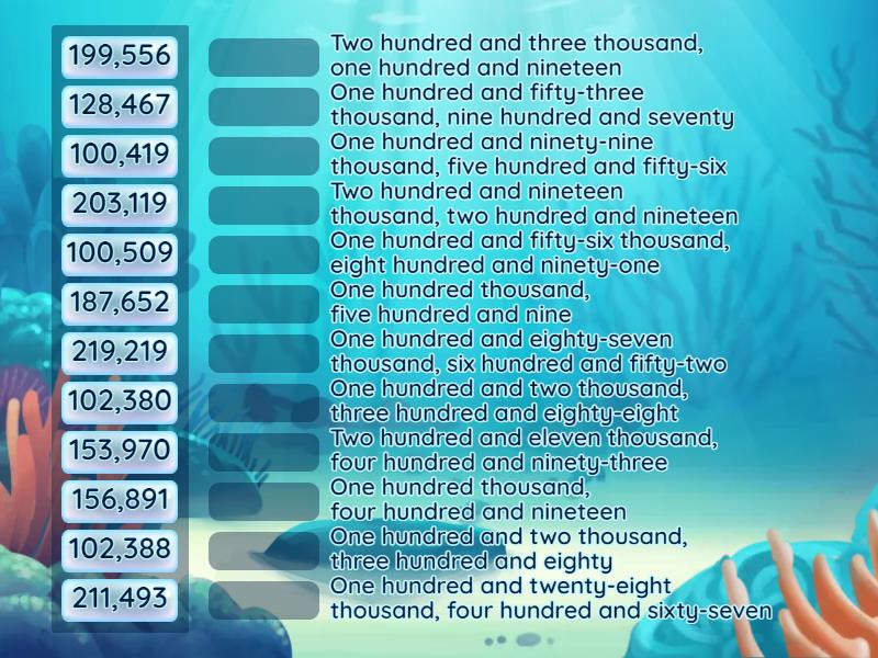 Numbers in words, up to 100 th place - Match up
