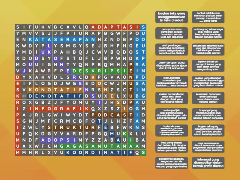 GAMES MENCARI KATA TEKS CERPEN BAHASA INDONESIA KELAS 9 - Wordsearch