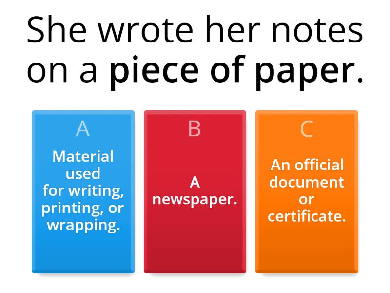 Multiple meanings - paper - Quiz