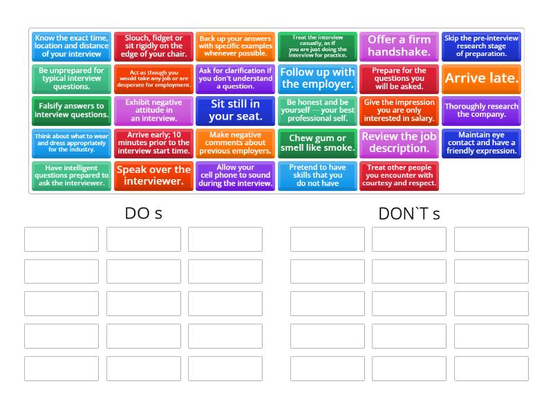 JOB INTERVIEW: Dos and Don'ts - Group sort