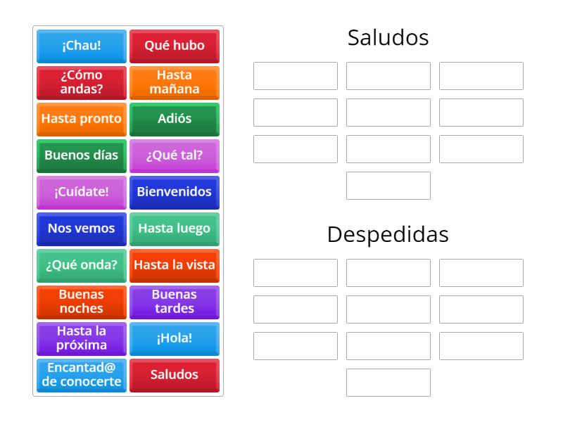 Saludos y despedidas - Ordenar por grupo