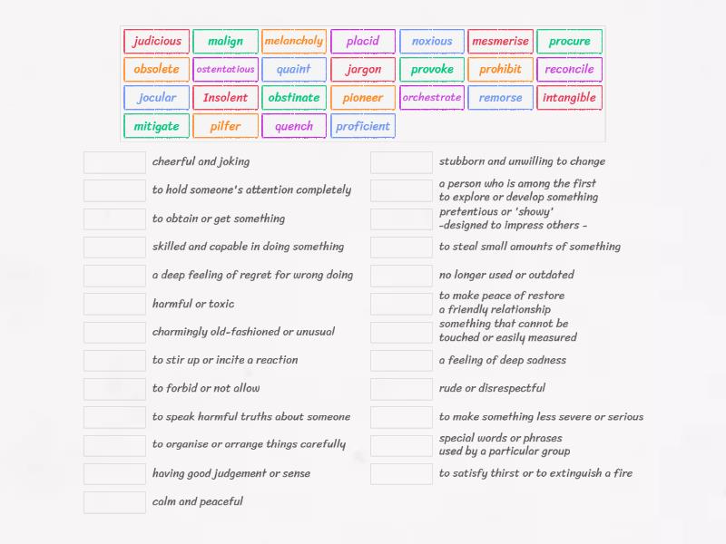 #KO 38 - vocabulary to definition activity - Match up