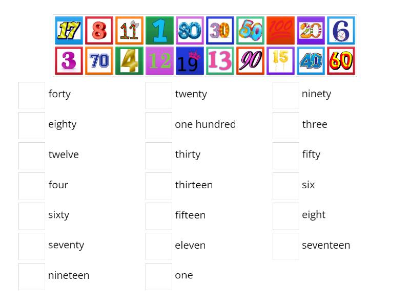 quiz sound matching Numbers 1-100 - Match up