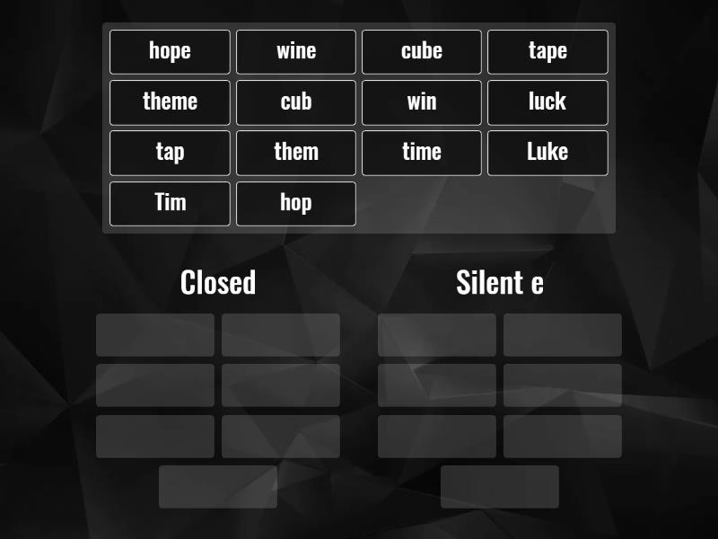 Closed or Silent e syllables - Group sort