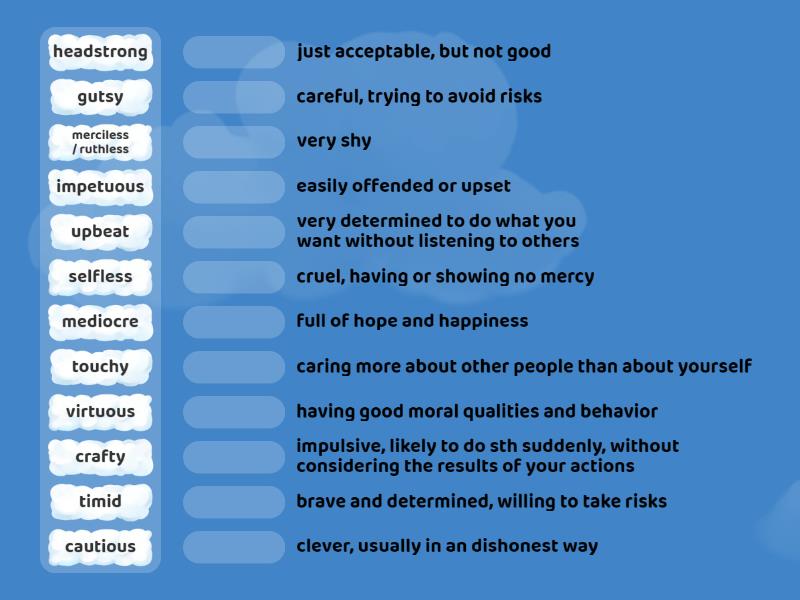 p. 8 - part C, personality traits - Match up