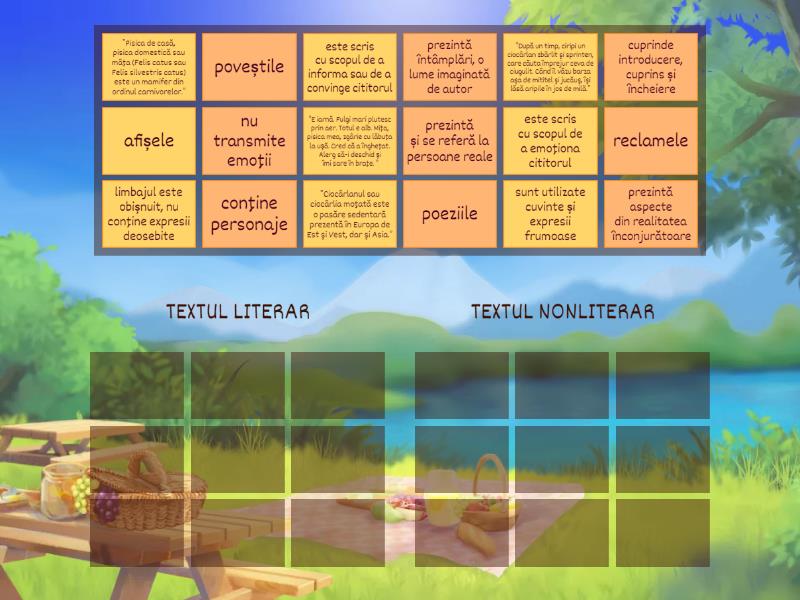 TEXTUL LITERAR - TEXTUL NONLITERAR - Posortuj