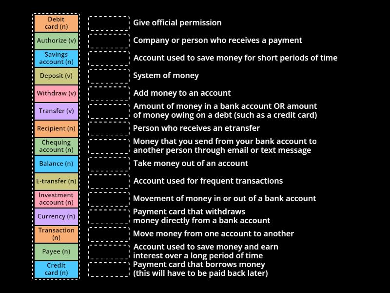 Banking Vocabulary - Match up