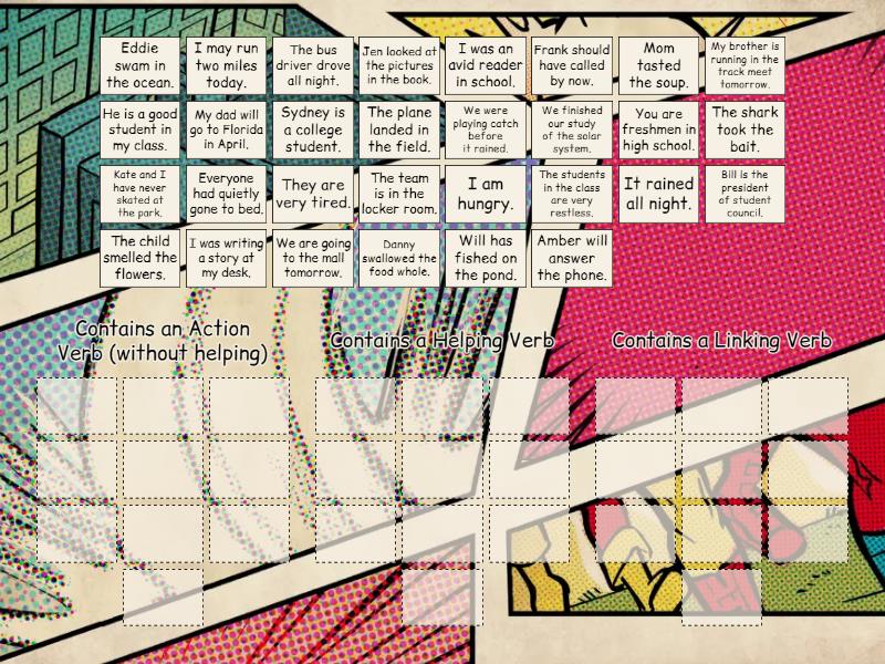 Verbs- Action, Helping, Linking - Group sort
