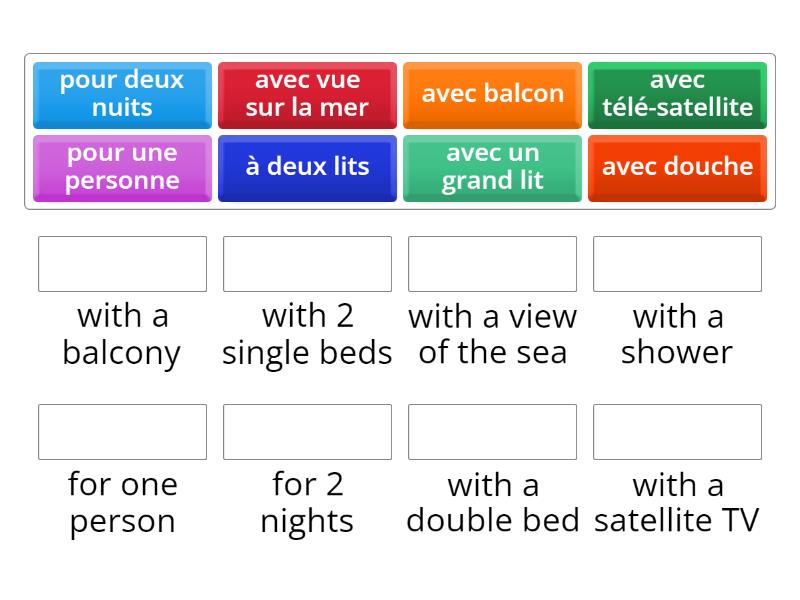 Je voudrais une chambre... (hotel vocab) - Match up